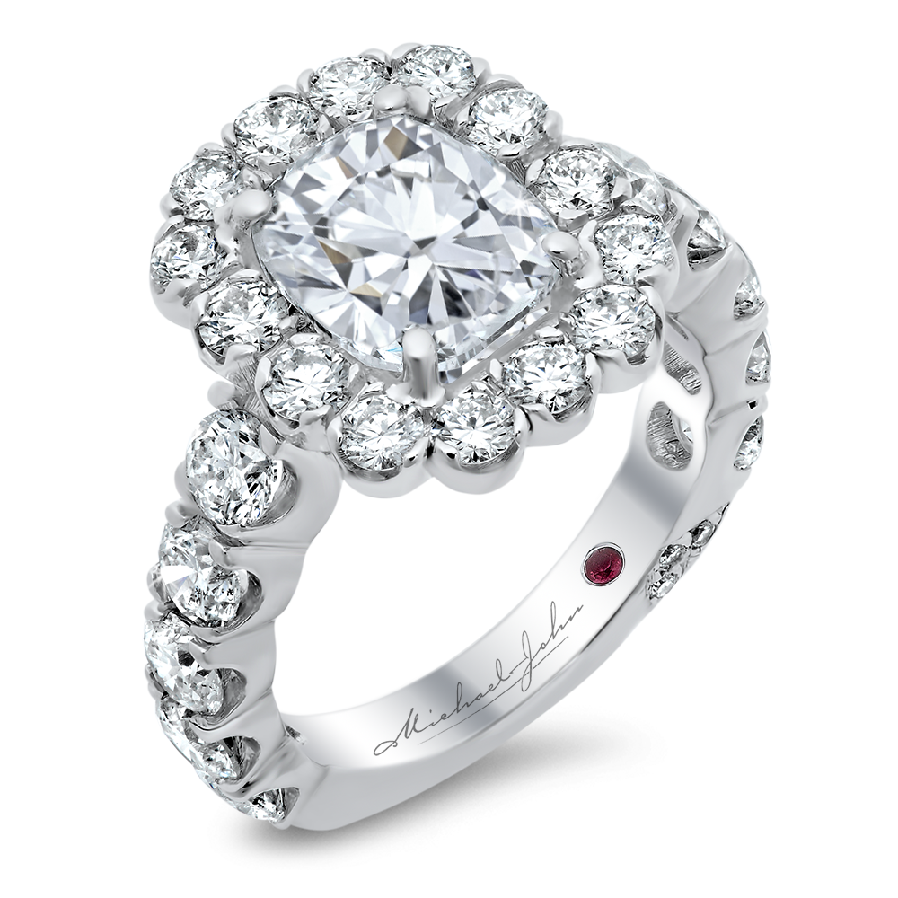Diamond halo engagement ring with total of 3.50 carat round brilliant ...